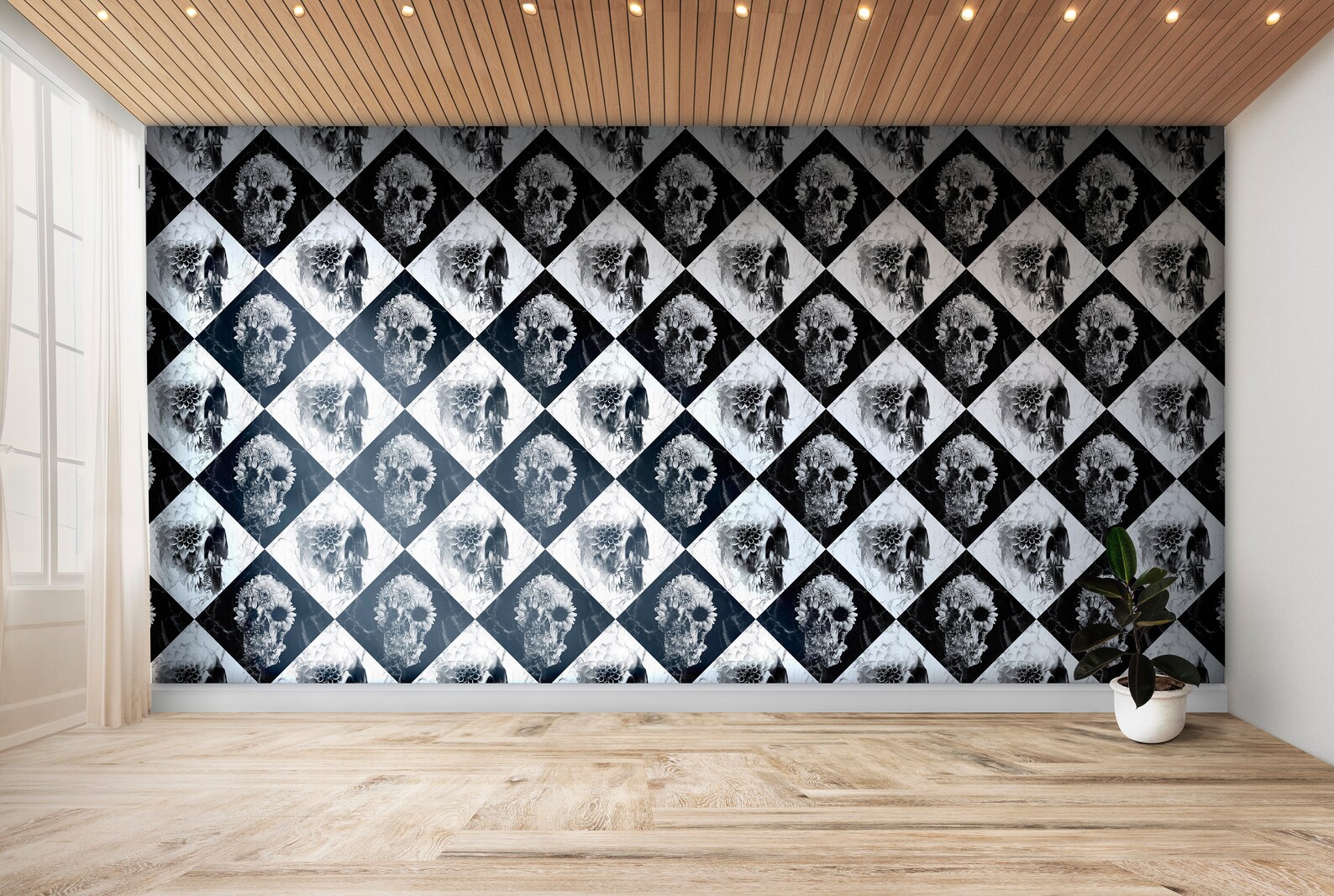 Skull Wallpaper Home Decor Checkered Skull Art Print - Etsy