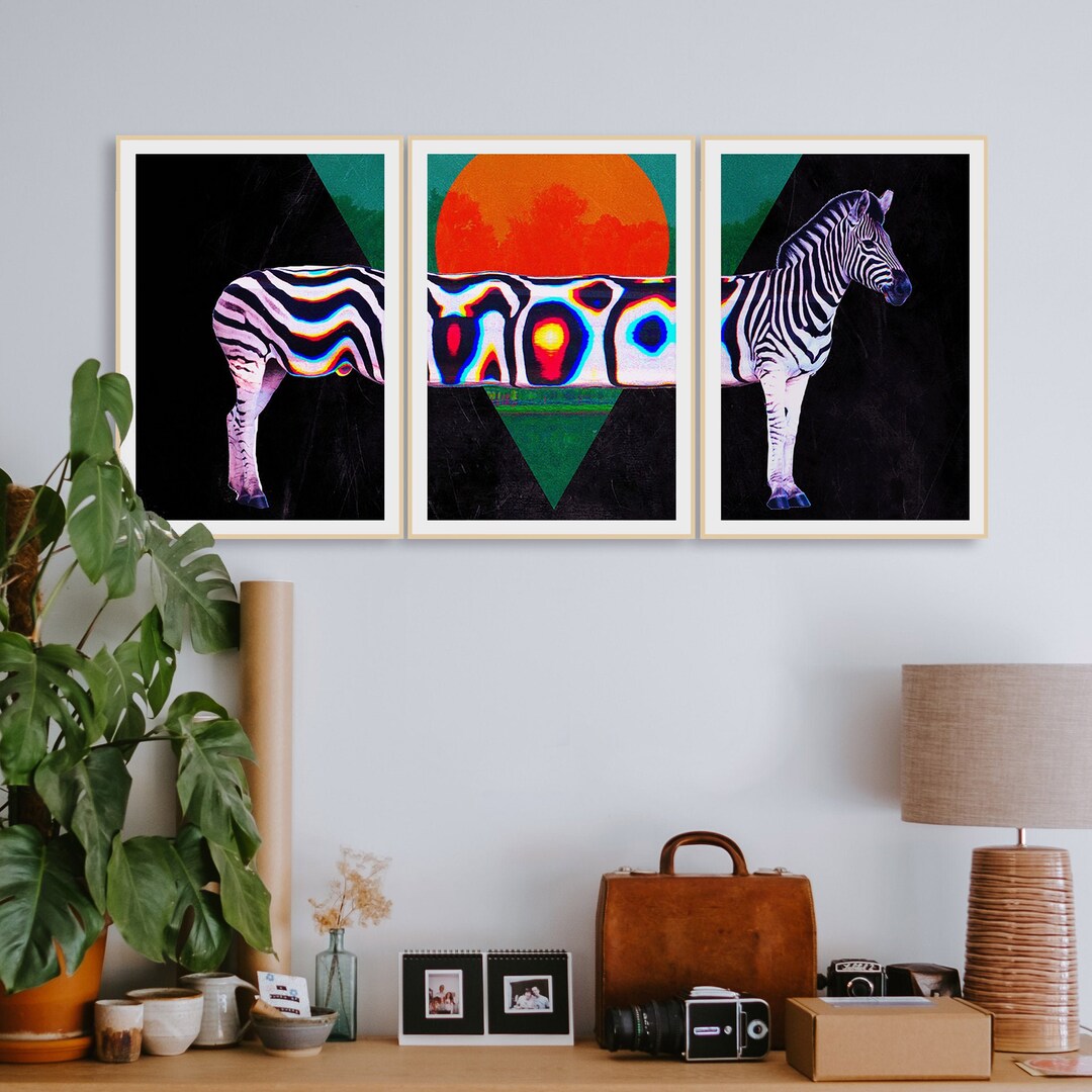 Set of 3 Zebra Art Print, Zebra Poster Set Home Decor, Nature Art ...