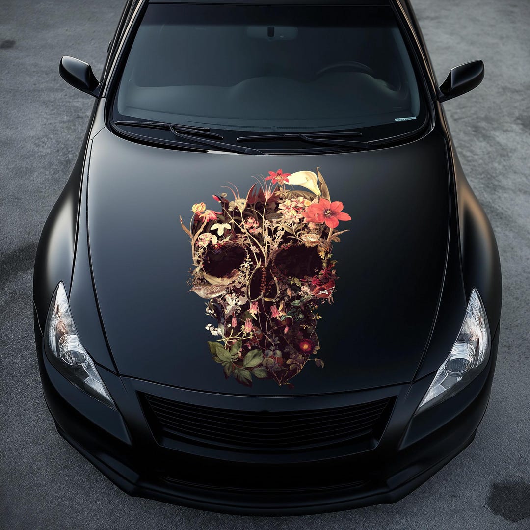 Bloom Skull Hood Decal, Boho Art Hood Sticker, Floral Sugar Skull Art ...