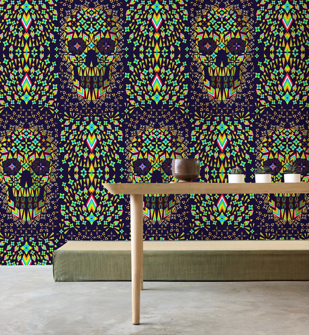 Geometric Skull Wallpaper Home Decor, Skull Art Print Traditional ...