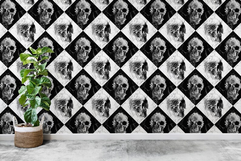 Skull Wallpaper Home Decor Checkered Skull Art Print - Etsy