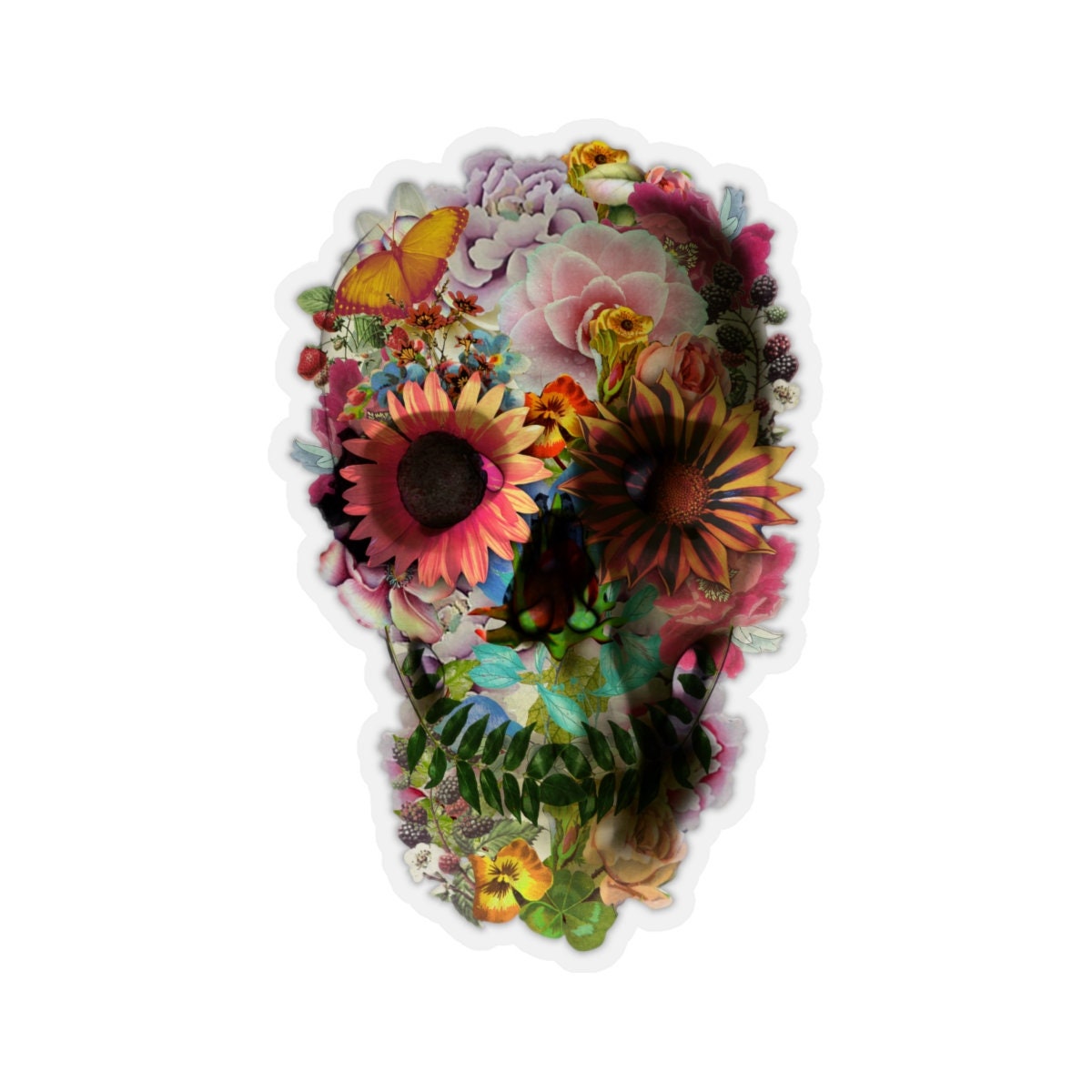 Flower Skull Sticker Boho Sugar Skull Art Sticker Quality - Etsy