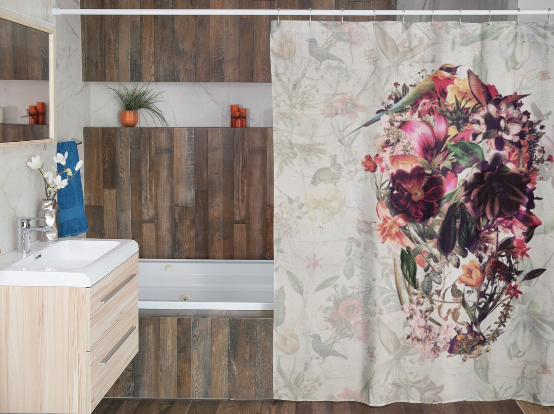 Skull Shower Curtain Boho Skull Shower Curtain Decor Floral - Etsy