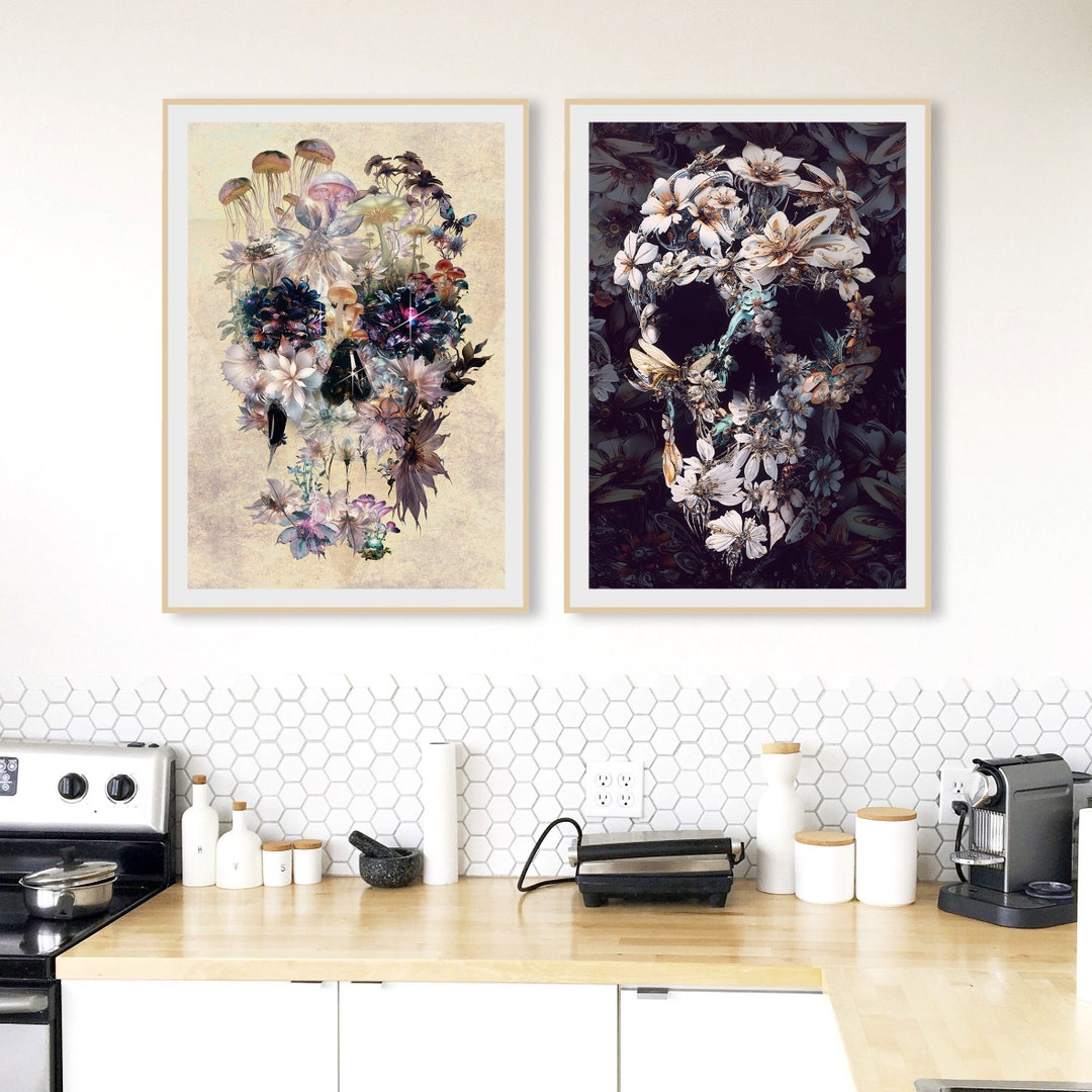 Set of 2 Skull Posters, Skull Art Print Set, Floral Skull Art Decor ...