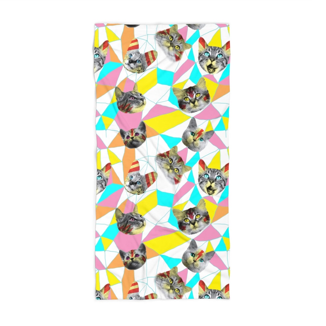 Cats Beach Towel, All Over Cats Print Soft Beach Towel, Funny Cat Art ...