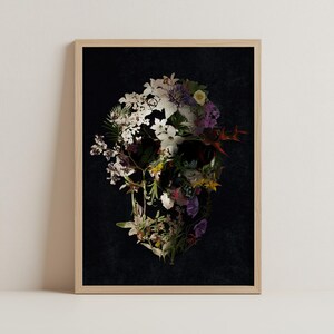 Dark Floral Skull Art, Boho Skull Decor Gift | Canvas, Paper & Framed ...