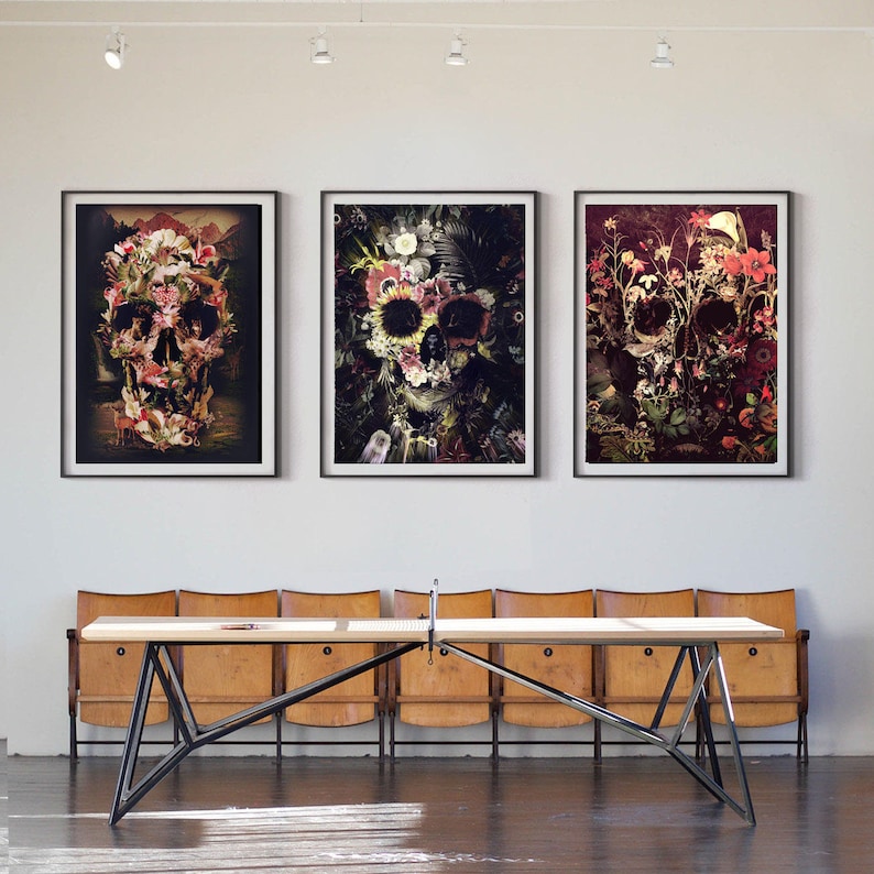 Flower Skull Prints Set of 3 Skull Home Decor Nature Skull - Etsy