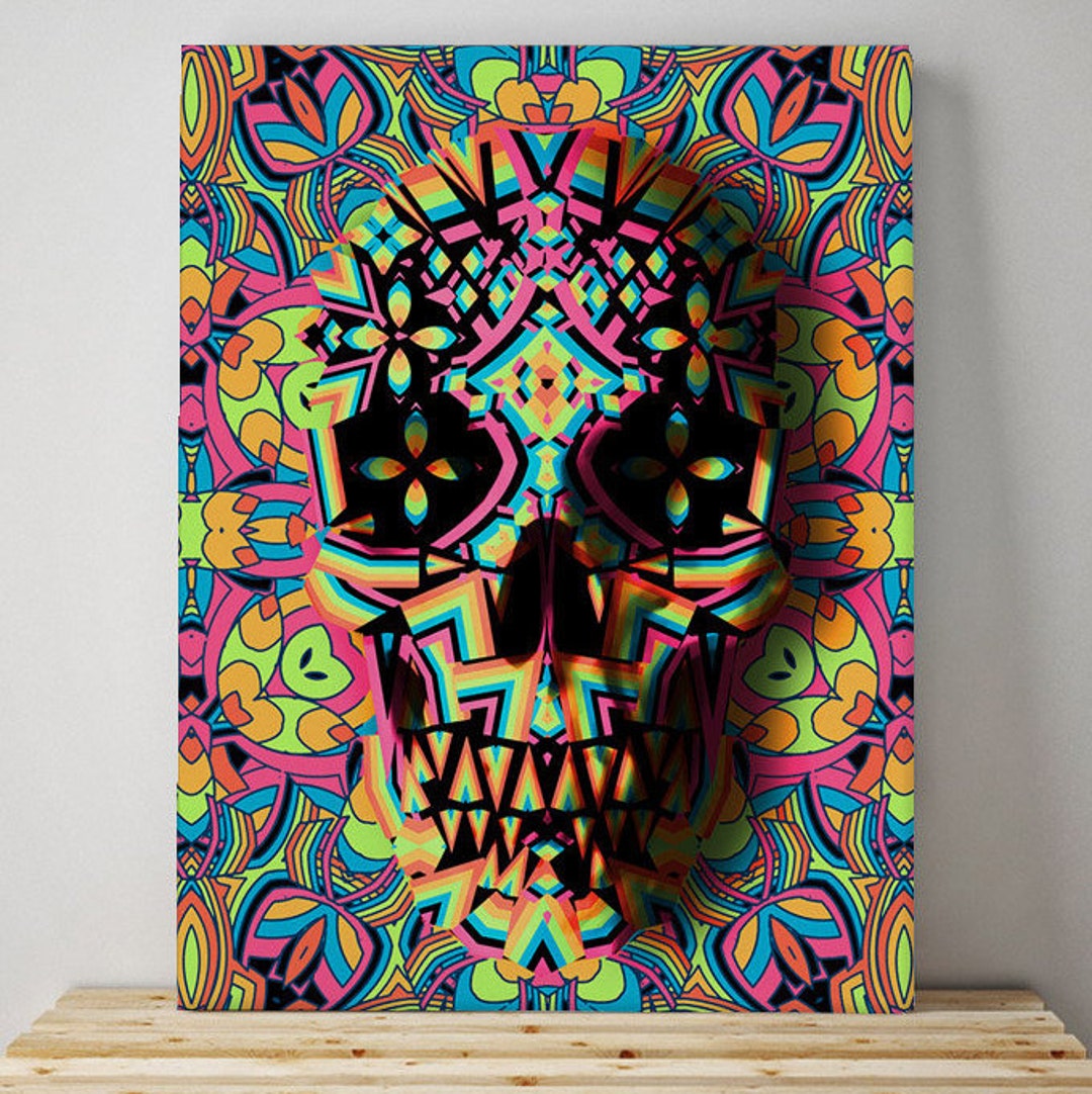 Skull Canvas Print, Abstract Skull Art Canvas Wall Decor, Colorful ...
