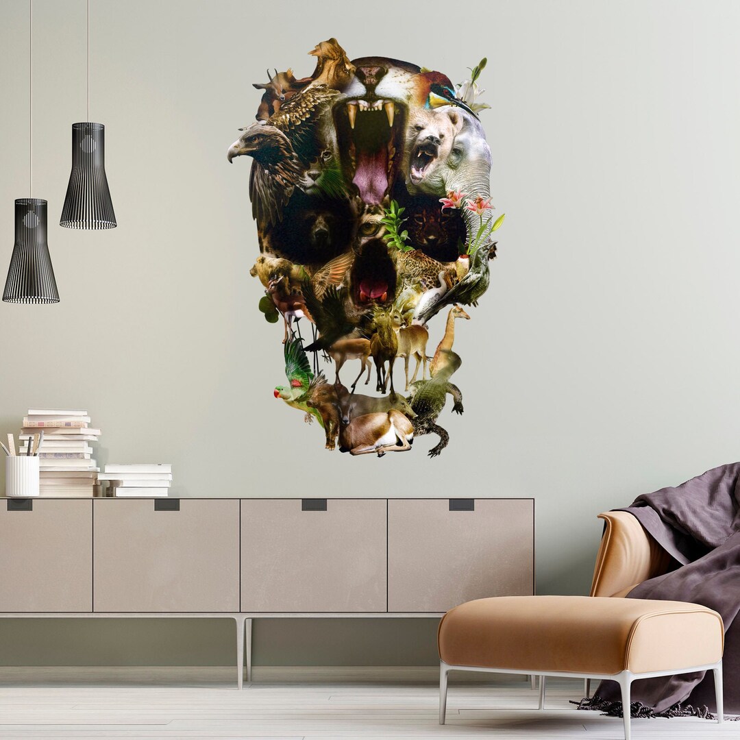 Sugar Skull Wall Decal, Wild Skull Wall Sticker, Animal Skull Wall Art ...