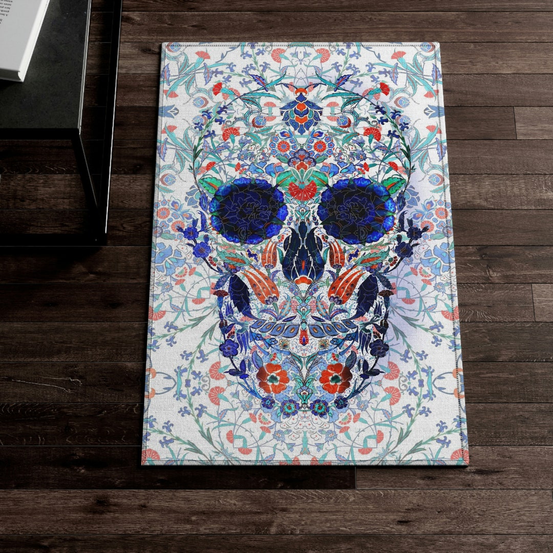Skull Dornier Rug With Traditional Patterns, Tile Art Inspired Skull ...
