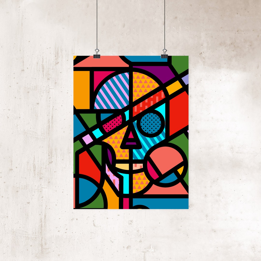 Skull Poster, Sugar Skull Art Print, Abstract Skull Wall Art, Colorful ...