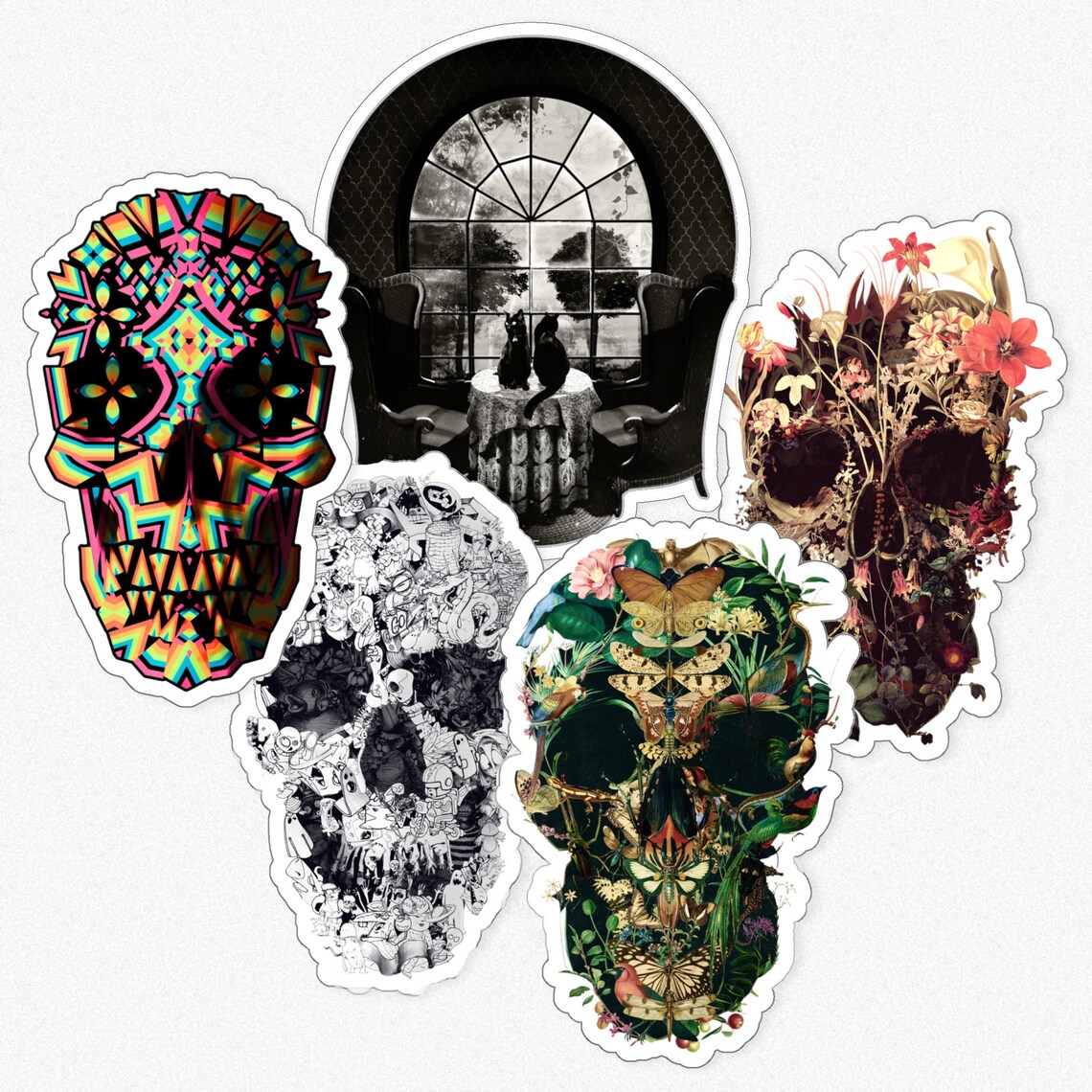 Skull Sticker Set Of Five Skull Art Sticker Set Gothic Skull | Etsy