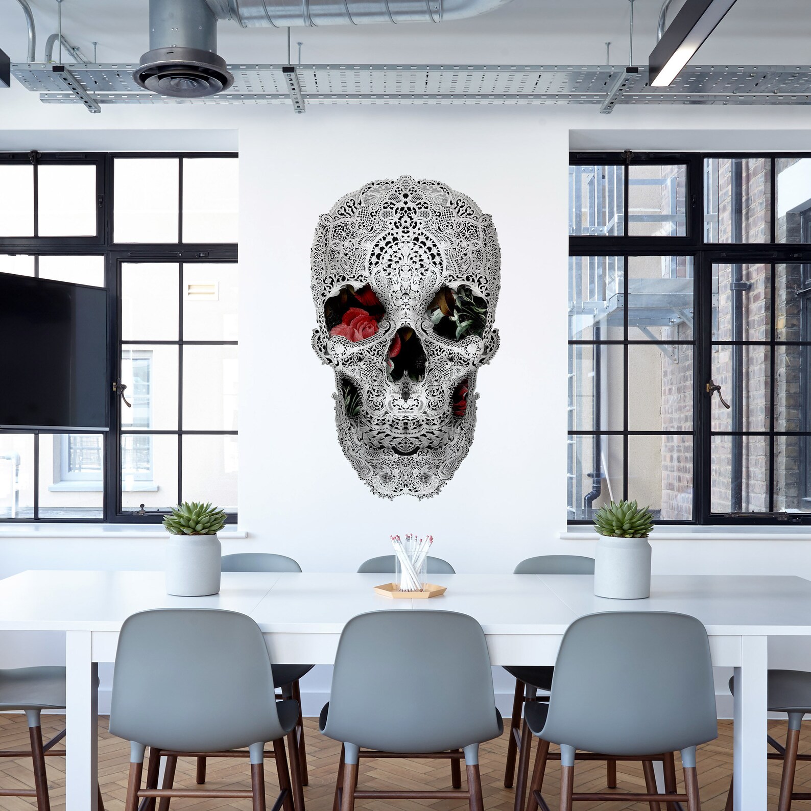 Lace Wall Decal Lace Skull Drawing Wall Sticker Black and | Etsy