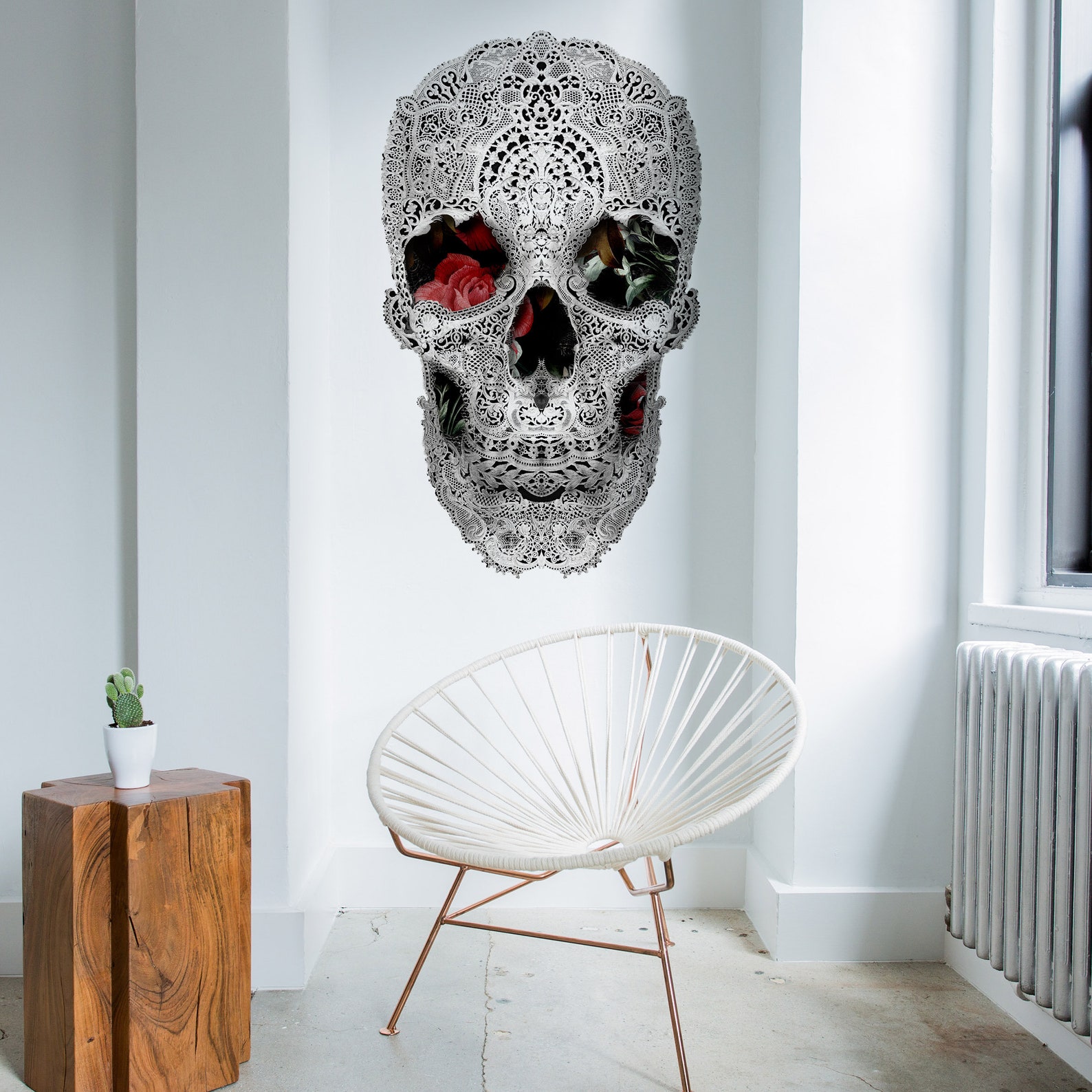 Lace Wall Decal Lace Skull Drawing Wall Sticker Black and | Etsy