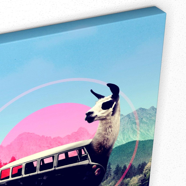 Llama Canvas Print Vintage Hippie Llama Van Canvas Art Print | Etsy