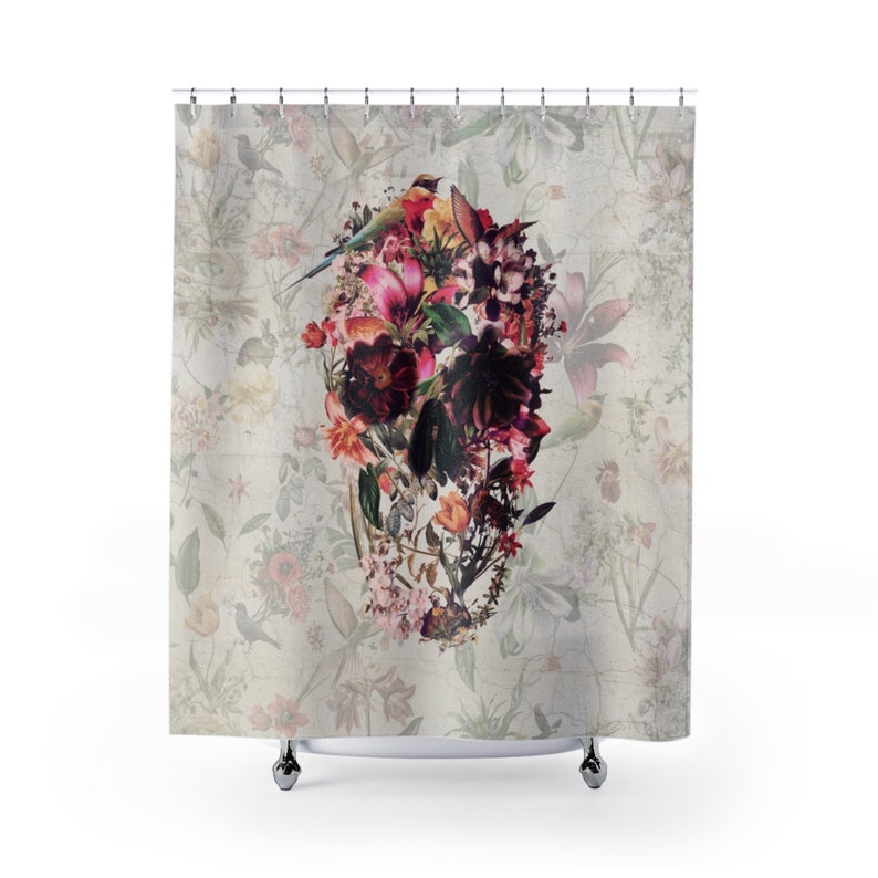 Skull Shower Curtain Boho Skull Shower Curtain Decor Floral - Etsy