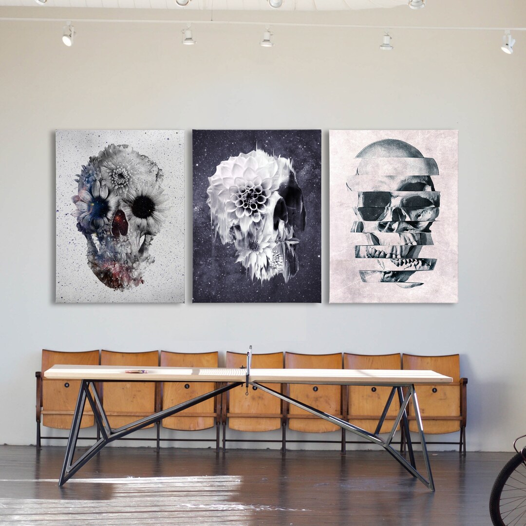 Gothic Sugar Skull Canvas Print Set: Flower Skull Home Decor - Etsy