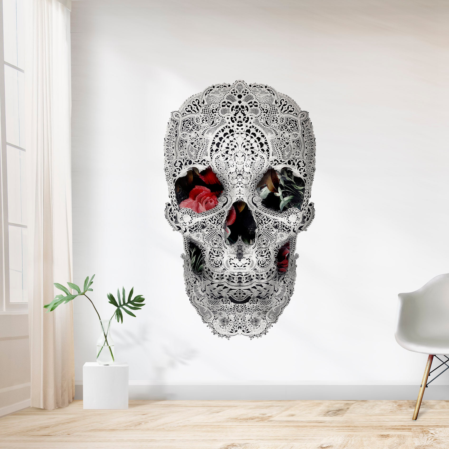 Lace Wall Decal Lace Skull Drawing Wall Sticker Black and | Etsy