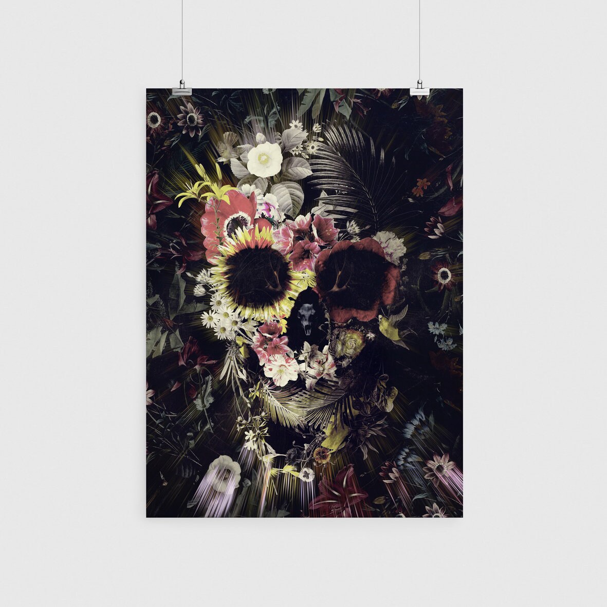 Set of 3 Flower Skull Print Boho Skull Set Home Decor Gothic | Etsy