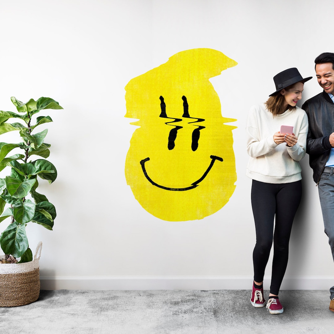 Smiley Wall Sticker, Funny Wall Decal, Vinyl Pop Art Home Decor, Glitch ...