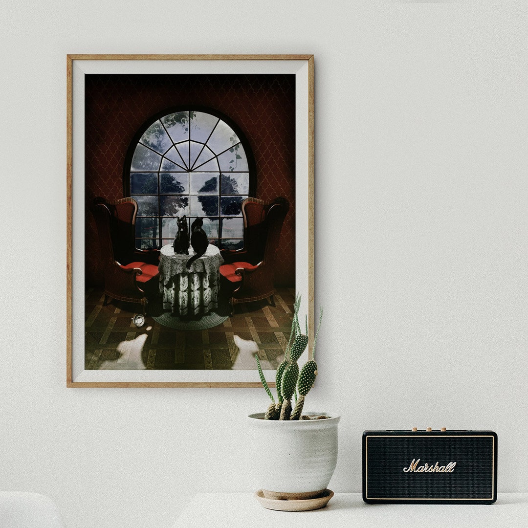 Gothic Skull Art Print: Cats, Illusion Poster, Halloween Decor - Etsy