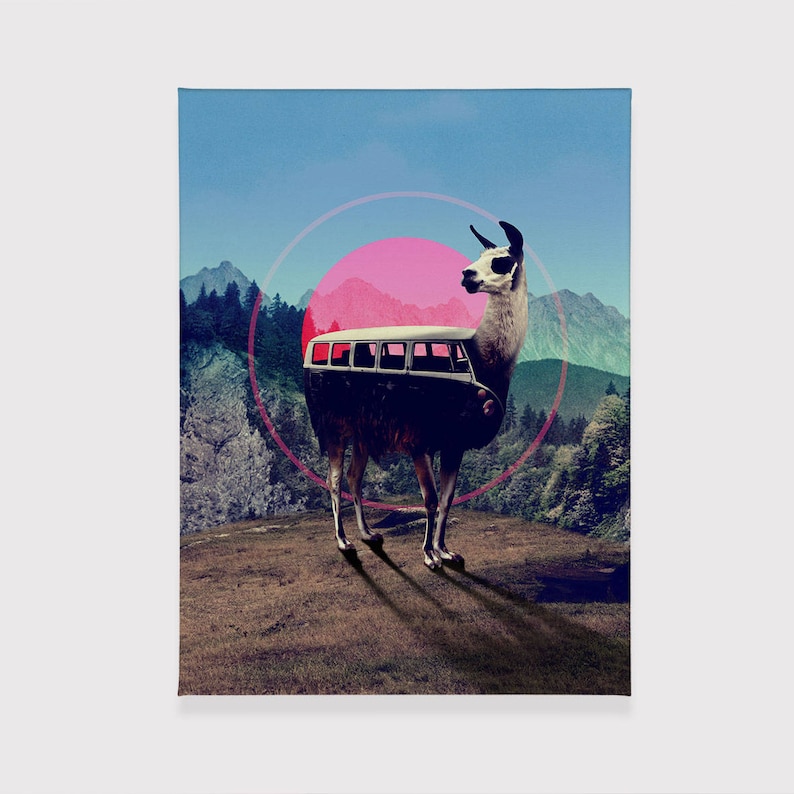 Llama Canvas Print Vintage Hippie Llama Van Canvas Art Print | Etsy