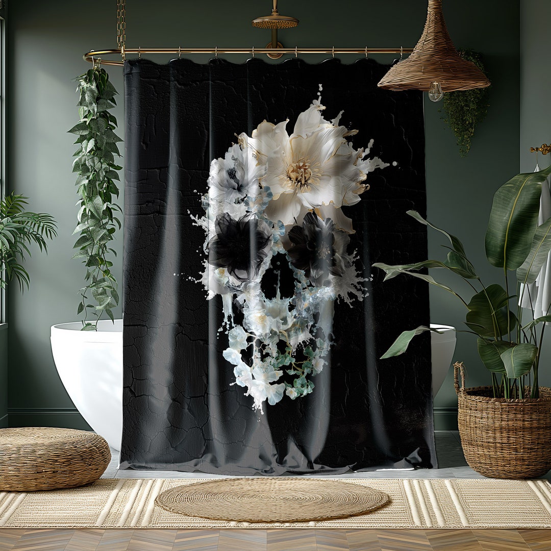 Bloom Skull Shower Curtain With Floral Pattern - Etsy