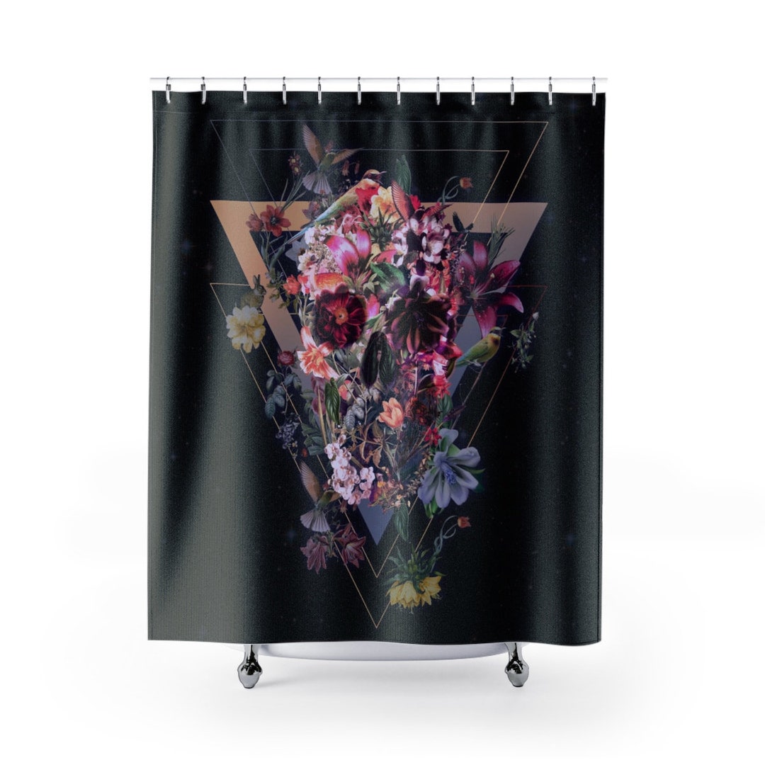 Skull Shower Curtain, Boho Floral Shower Curtain Decor, Floral Skull ...