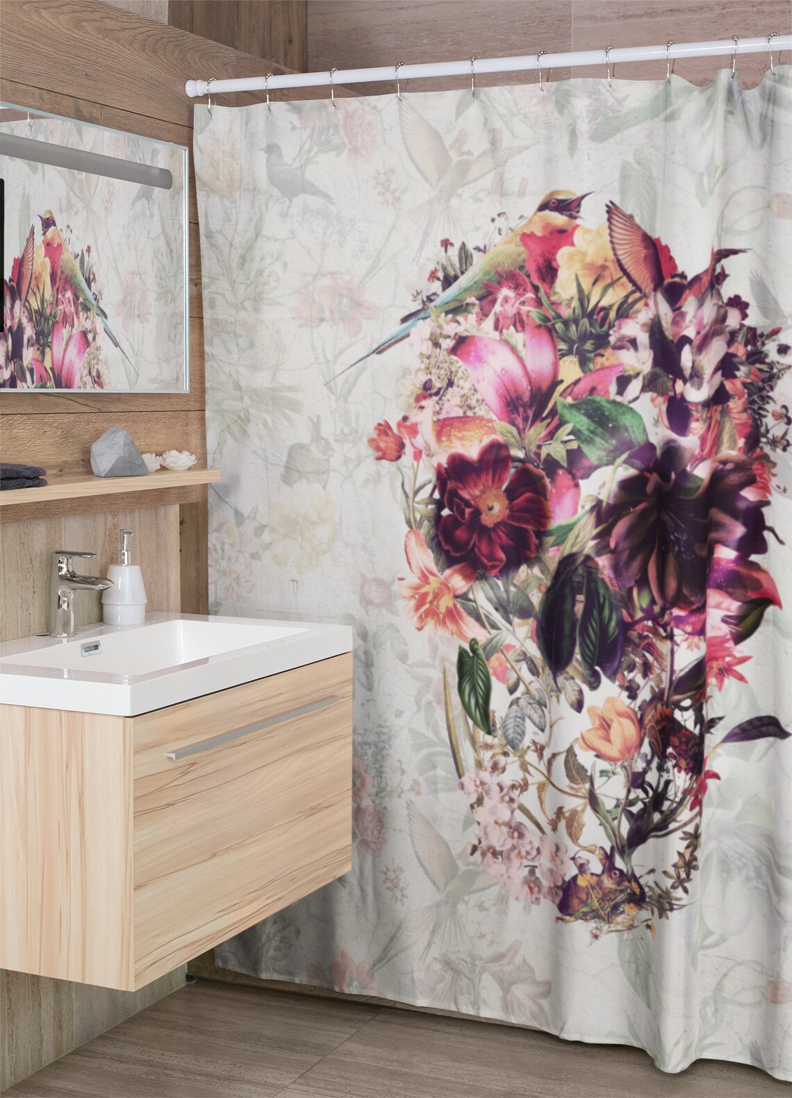 Skull Shower Curtain Boho Skull Shower Curtain Decor Floral - Etsy