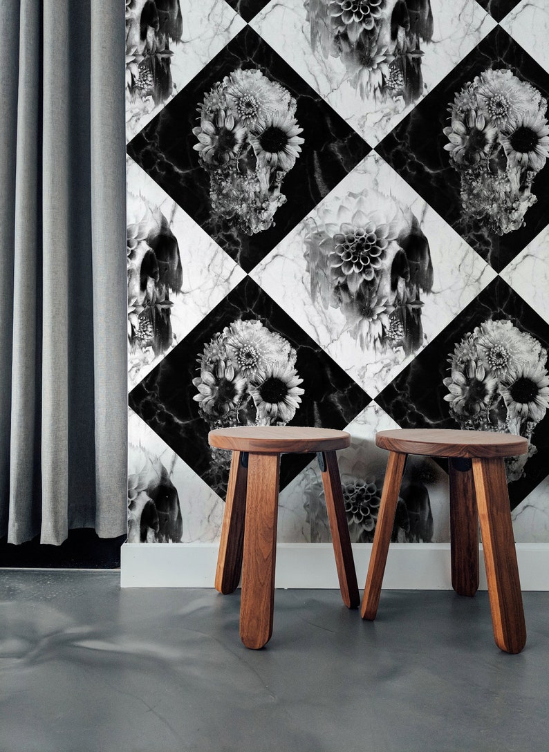 Skull Wallpaper Home Decor Checkered Skull Art Print - Etsy