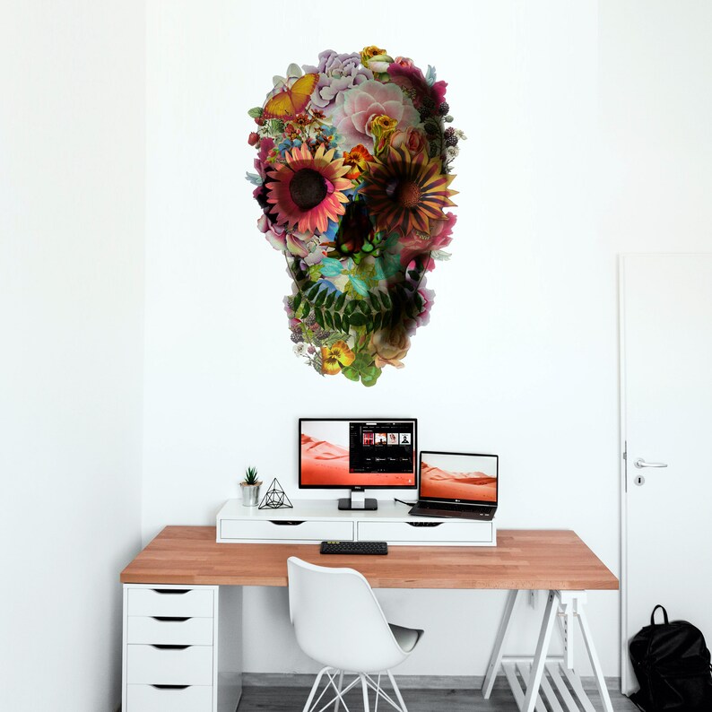 Skull Wall Decal Floral Skull Wall Sticker Sugar Skull Art - Etsy