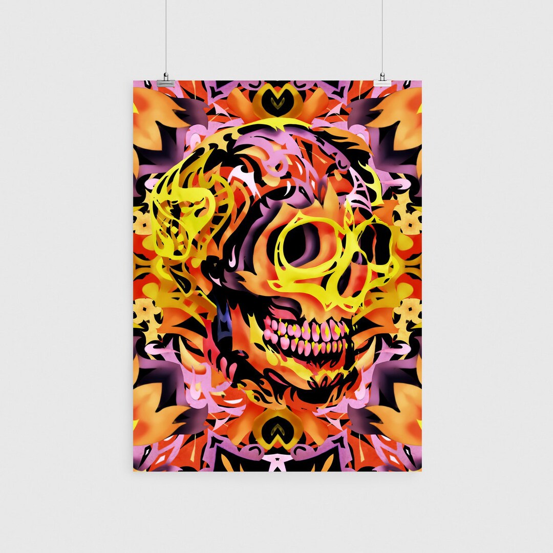 Skull Art Print, Colorful Abstract Pattern Skull Wall Art, Skull Art ...