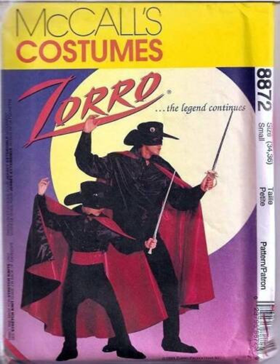 Mccalls Halloween Costume Pattern 8872 Zorro Men Size 34 36 - Etsy