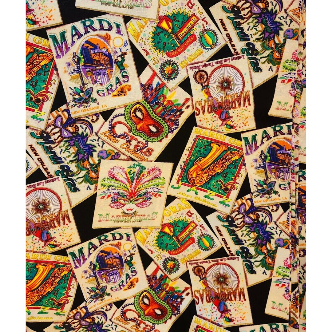 Shamash & Sons Mardi Gras Fabric Material Colorful on Black 7 Yards - Etsy