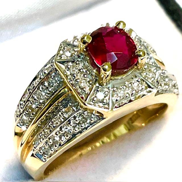 Madagascar Ruby Ring: Diamond Accents, Natural - Not Lab, 14kt Yellow ...