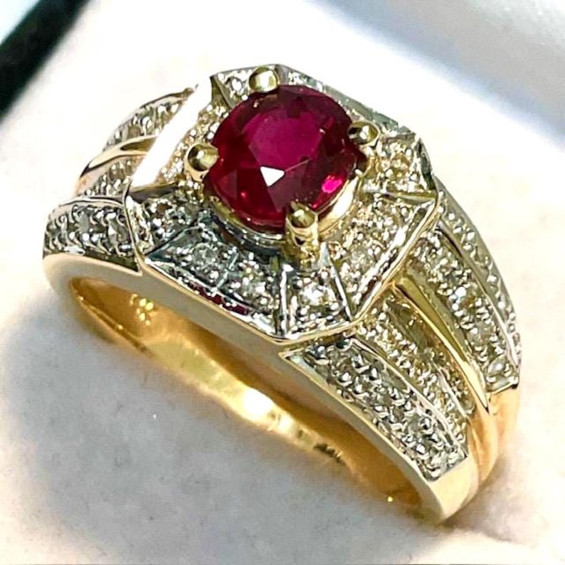 Madagascar Ruby Ring: Diamond Accents, Natural - Not Lab, 14kt Yellow ...