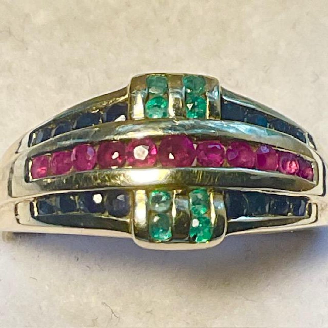 Sapphire, Ruby and Emerald Ring Set in 14kt. Yellow Gold. Genuine ...