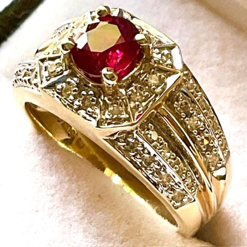 Madagascar Ruby Ring: Diamond Accents, Natural - Not Lab, 14kt Yellow ...