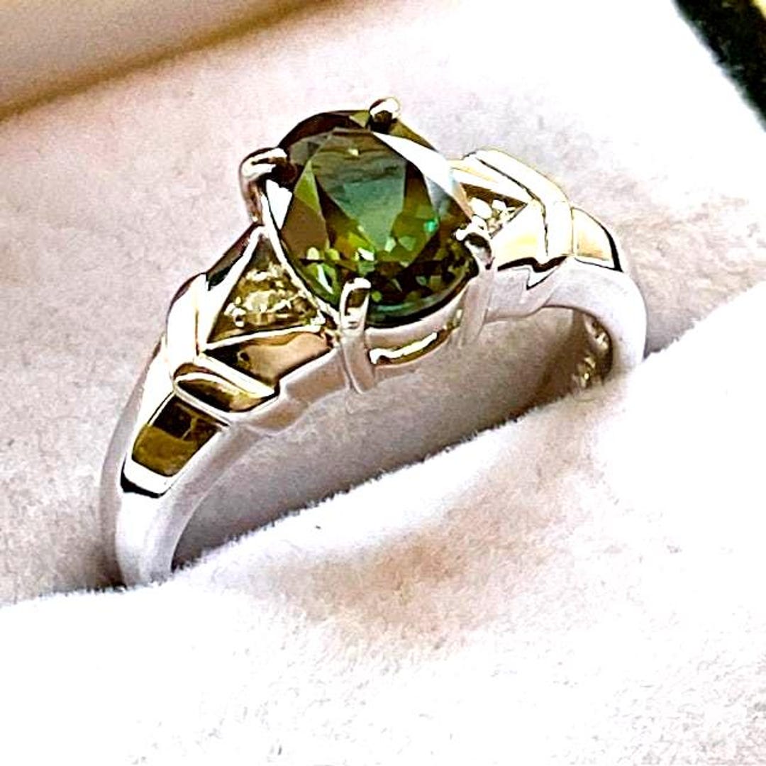 Andesine Diamond Ring: 14kt White Gold, Art Deco Style, Size 7 - Etsy