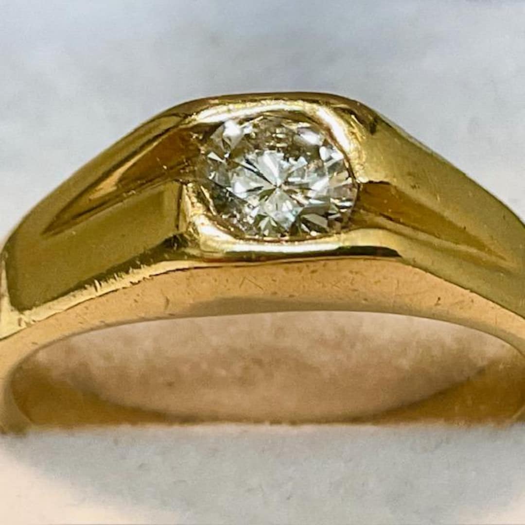Vintage Men's Diamond Ring: 14KP Yellow Gold, 0.5ct SI Diamond, Size 7 ...
