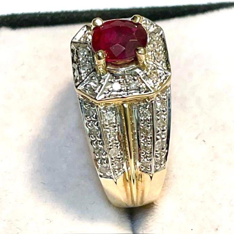 Madagascar Ruby Ring: Diamond Accents, Natural - Not Lab, 14kt Yellow ...