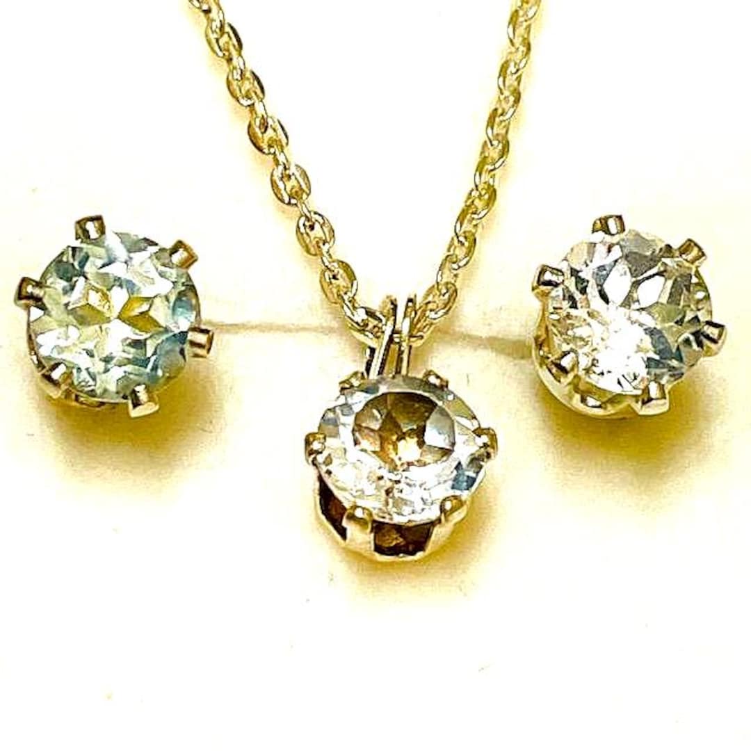 White Topaz Sterling Silver Jewelry Set, 5mm Gemstone, 18 Inch Chain - Etsy