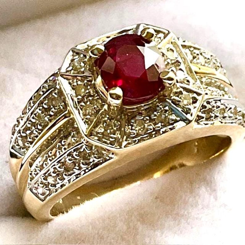 Madagascar Ruby Ring: Diamond Accents, Natural - Not Lab, 14kt Yellow ...