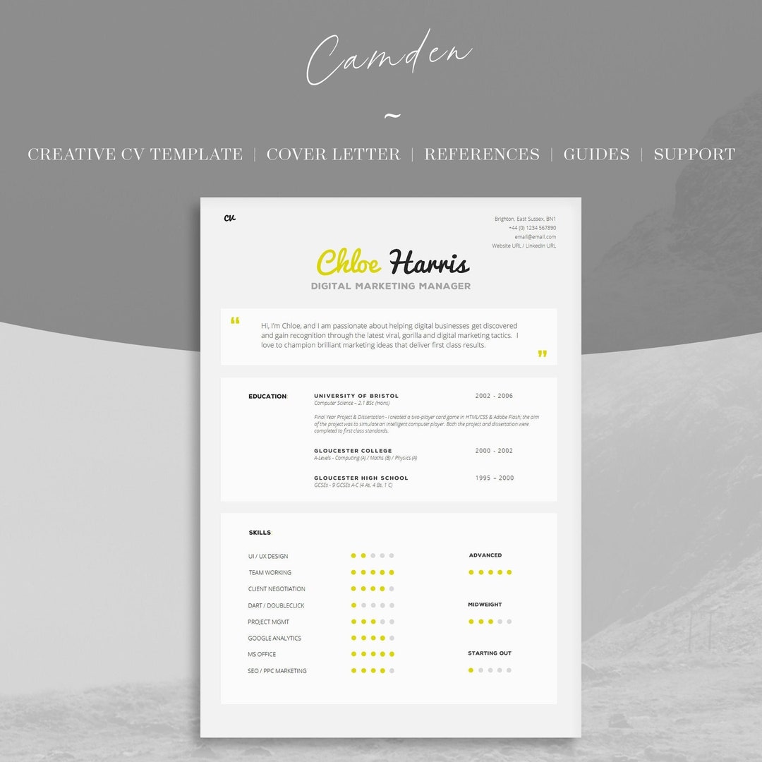 Bold CV Template | Fun CV Design | Resume for Creative / Marketing ...