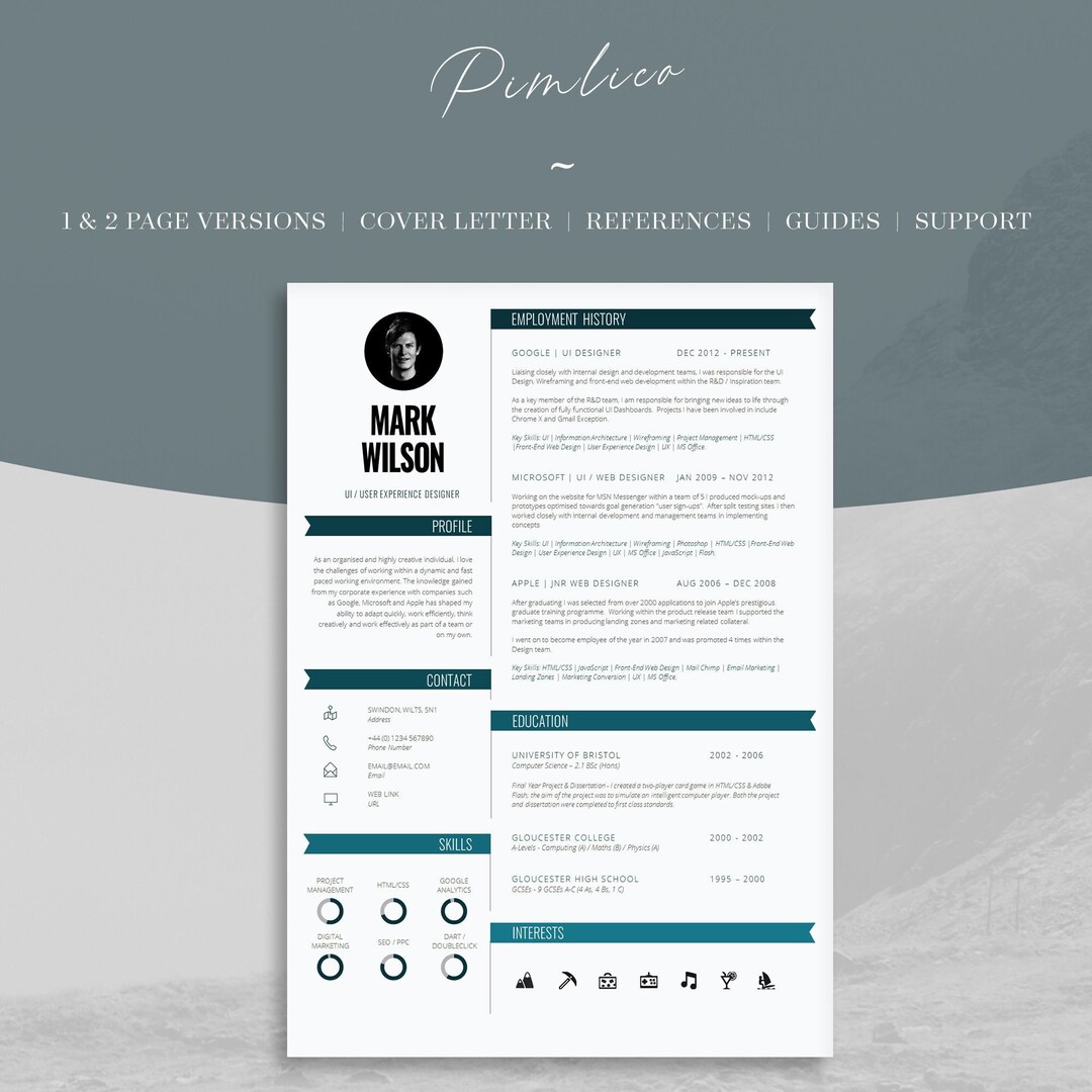 Resume Template Word Modern CV Template Modern CV Design 1 - Etsy