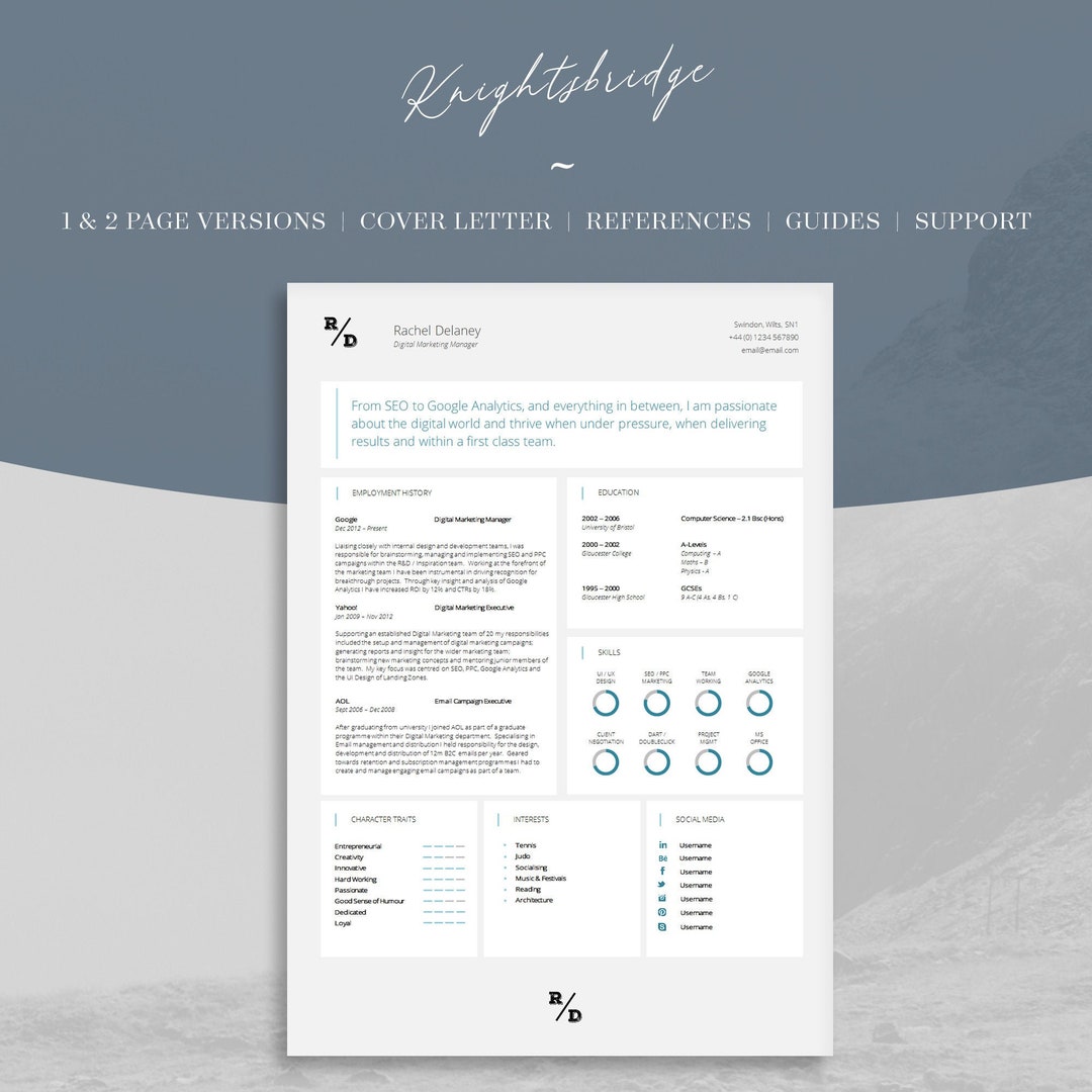 Marketing CV Template Resume Template With Cover Letter and - Etsy UK