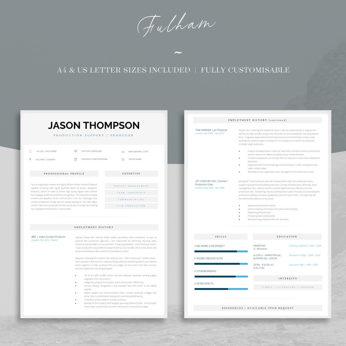 Grey Resume Template for Professionals | Modern CV Design | Free Cover ...