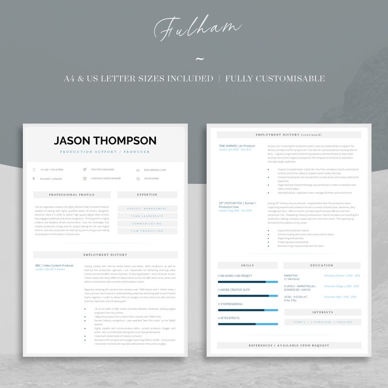 Modern Resume Template: Grey CV Design With Cover Letter (digital ...
