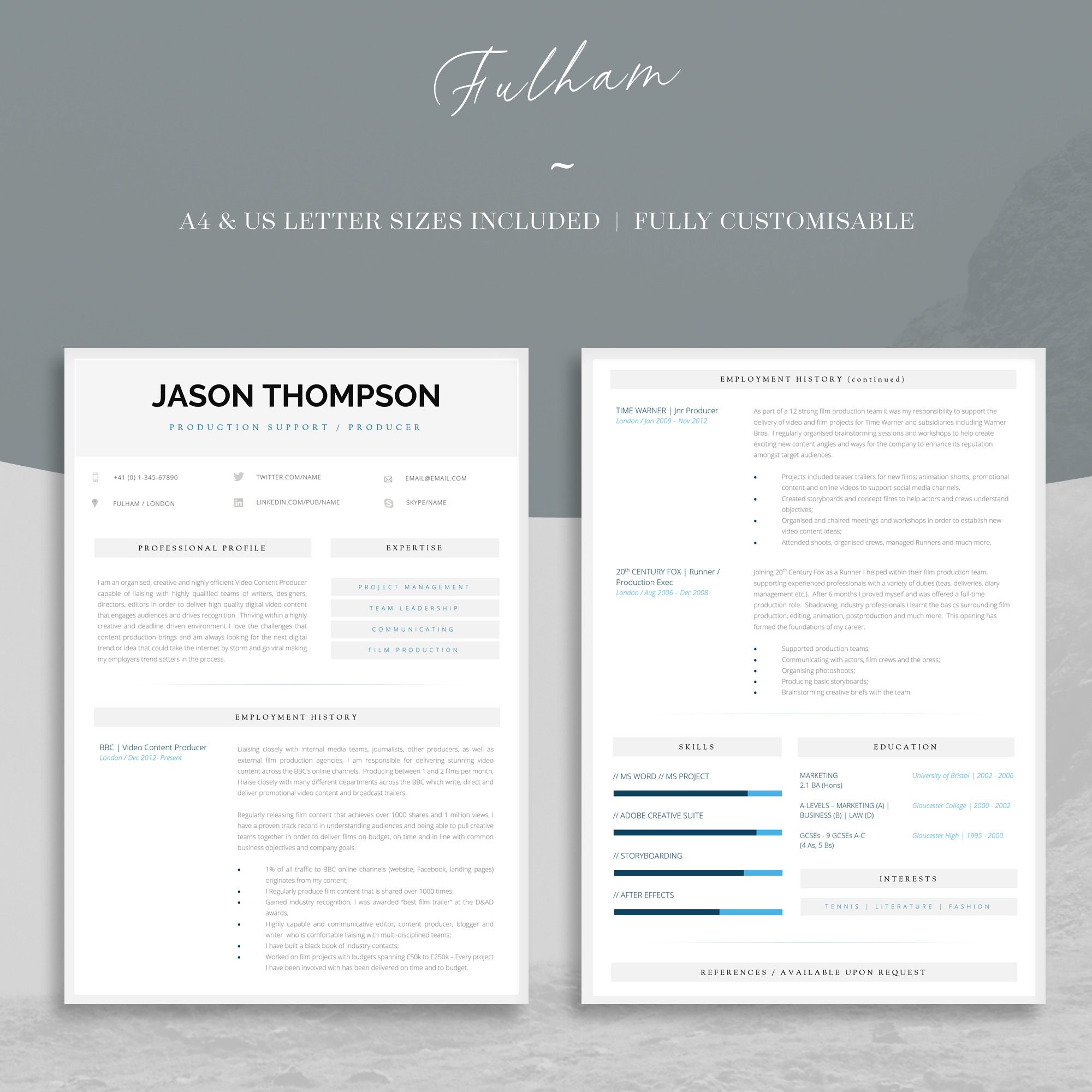 Grey Resume Template for Professionals | Modern CV Design | Free Cover ...