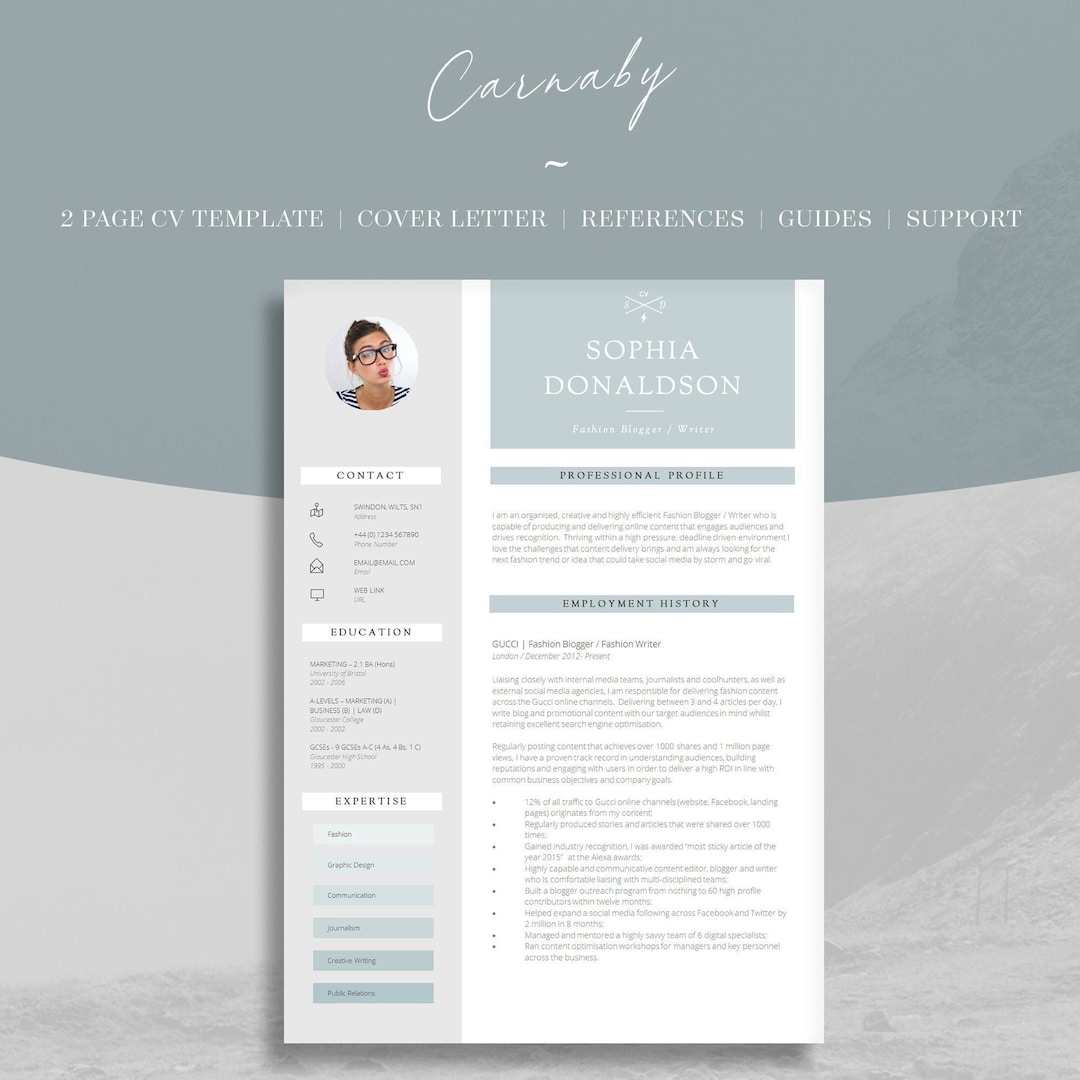 Modern Resume Template: CV, Cover Letter, References (digital Download ...